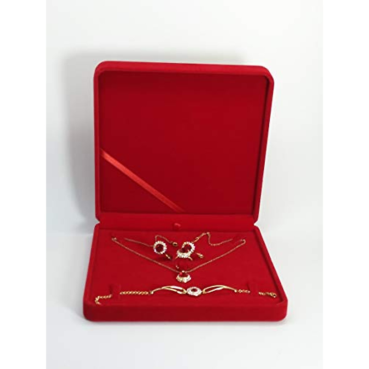 JunningGor Jewelry Set Velvet Box Necklace Earring Ring Necklace Bracelet Gift Display Case Wedding Jewelry Storage Holder (Red)