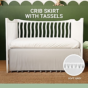 Tadpoles Crib Skirt with Tassel | 28" x 52" with a 14" Drop | Made of 100% Softly Brushed Microfiber Polyester | Easy to Care for | Soft, Smooth, Breathable & Durable | Ideal for Babies | Grey