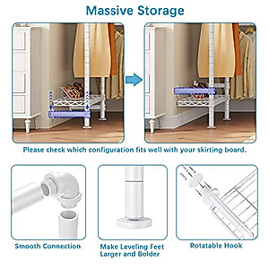 Timate F1 Pipe Clothes Rack Wall Mount Heavy Duty Closet Organizer System Hanging Closet Rack for Clothes, Closet Kit Walk in Closet Systems, Adjustable Storage Closet Shelves Wardrobe Closet, White