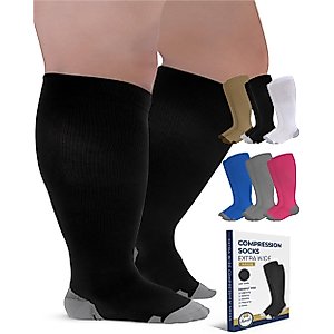 Pembrook Plus Size Compression Socks Wide Calf - Up to 6XL | Black Wide Calf Compression Socks Women Plus Size | Circulation Support Extra Wide Calf Compression Socks