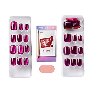 KISS imPRESS No Glue Mani Press-On Nails, Color FX, 'Levels', Dark Pink, Short Size, Squoval Shape, Includes 30 Nails, Prep Pad, Instructions Sheet, 1 Manicure Stick, 1 Mini File
