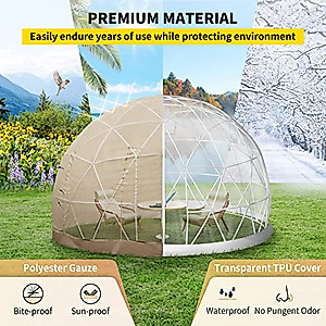 VEVOR 12FT Garden Dome Bubble Tent, Upgraded Geodesic Dome Greenhouse with Transparent TPU Cover and Polyester Gauze, Waterproof Garden Dome House Suitable for Patio and Dining Places