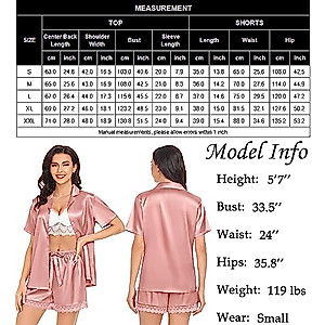 SWOMOG Ladies Pajamas Sets Satin Pajamas Womens Short Sleeve Sleepwear Soft Silky 2 Piece Loungewear Pjs for Bridal
