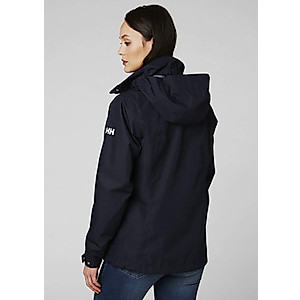 Helly-Hansen Women's Aden Waterproof Windproof Breathable Packable Hood Rain Coat Jacket, 597 Navy, X-Small
