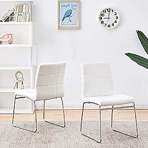 STYLIFING 3 Pieces Dining Room Table Set for 2 Round Clear Tempered Glass Top+2 White Faux Leather Kitchen Dining Room Table and Chairs Set for 2 Person Modern Kitchen & Dining Room Sets for Home