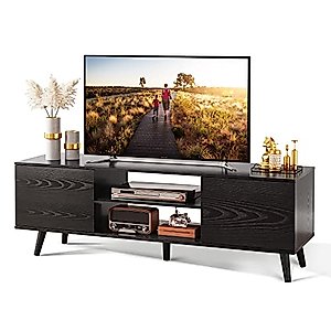 WLIVE TV Stand for 55 60 inch TV, Entertainment Center with Storage Cabinets, Rustic TV Console for Living Room Decor, Black