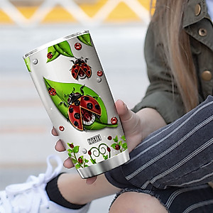 ZOXIX Personalized Name Tumbler Cute Insect Animal Coffee Cup With Lid 20oz Stainless Steel Travel Mug Birthday Present For Women Who Love Animals Gift Ideas