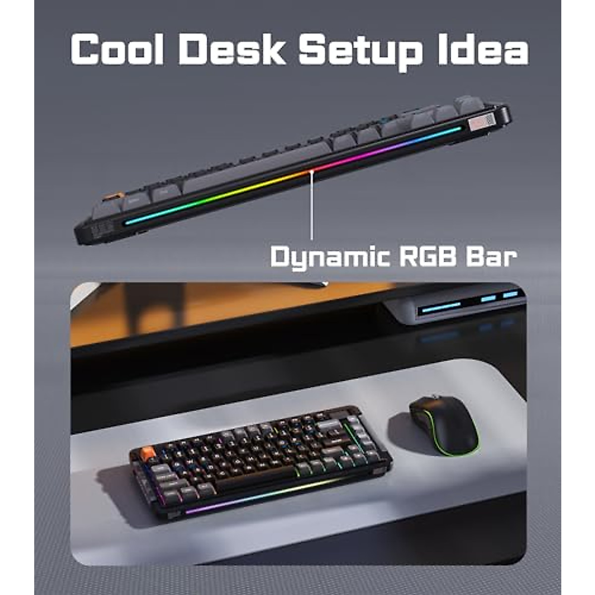 ROYALAXE L75 Wireless Mechanical Keyboard, Hot-swappable Wired/Bluetooth 5.0/2.4G Wireless Keyboard with RGB Backlit for Windows & Mac, PBT Keycaps, Gateron Yellow Switch Pro, Charcoal Gray
