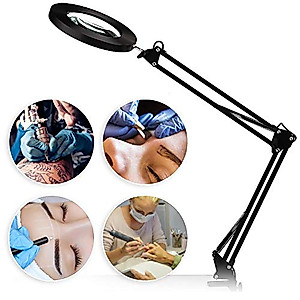 ZJchao Magnifier Lamp, 12w USB Clip on Table Lamp Foldable 5X Magnifying Glass LED Eye Caring Lamp for Reading Working Jewelry Makers Skincare Beauty(Black)