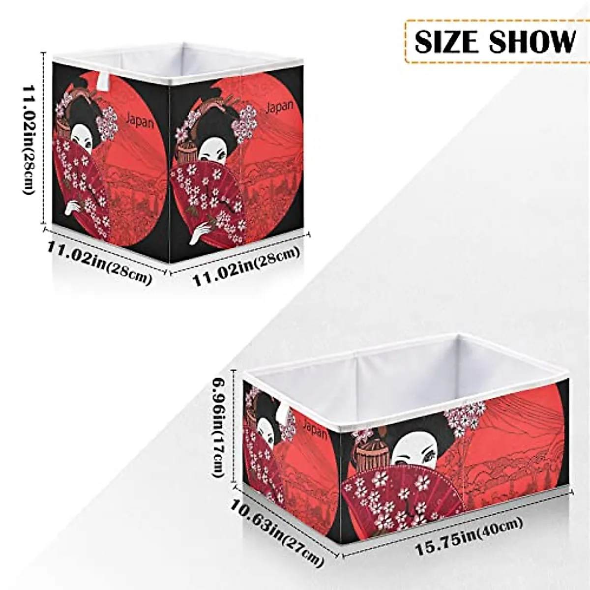 Japanese Woman Girl Hairstyle Cherry Blossoms Mount Fuji Red Style Rectangular Storage Basket Bin, Collapsible Storage Box, Foldable Nursery Baskets Organizer for Toy, Clothes Easy to Assemble