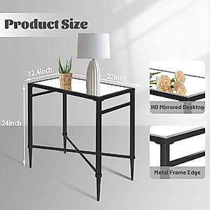 GIFTTROVE Black End Table, Rectangle Side Table with Mirrored Top, Modern Metal End Table, Small Narrow Side Table for Living Room, Balcony, 22" L x 12.4" W x 24" D