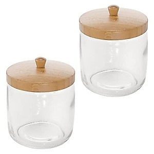 mDesign Small Apothecary Organizer Canister Jars - Glass Containers with Bamboo Lid for Bathroom, Organization Holder for Vanity, Counter, Brock Collection, 2 Pack - Clear/Natural