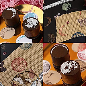 Dizdkizd 7 Pieces Phases of The Moon Wooden Rubber Stamps, Decorative Mounted Rubber Stamp Set for DIY Craft, Letters Diary and Scrapbooking