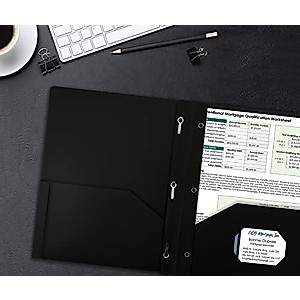 Better Office Products Black Plastic 2 Pocket Folders with Prongs, Heavyweight, Letter Size Poly Folders, 24 Pack, with 3 Metal Prongs Fastener Clips, Black