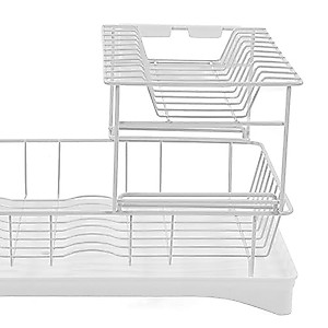 2 Tier Dish Drying Rack Dish Rack for Kitchen Counter Multifunctional Dish Drainer with Utensil Holder for Dishes, Knives, Spoons, and Forks Organizer Shelf