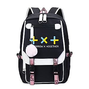 WGEEEY Kpop TXT School Backpack Merchandise, TXT Book Bag Casual Backpack, Black