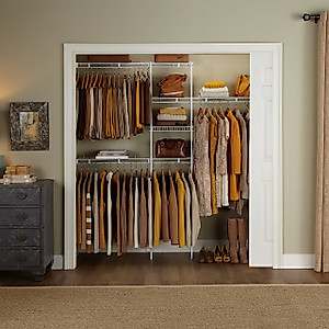 Rubbermaid Full Closet Organization Shelf System, Direct Wall Mount, Adjustable from 6.5-8 ft, Mounting Hardware Kit Included, White, Wire Shelving Organization for Home/Laundry/Mudroom/Pantry/Linen