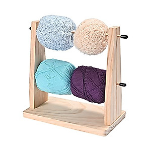 Sparkle Race Wooden Crochet Yarn Holder, Double Revolving Yarn Storage for Crochet Yarn Ball Knitting & Crochet Supplies, Horizontal Wood Yarn Ball Holder with 12 Bamboo Crochet Hooks