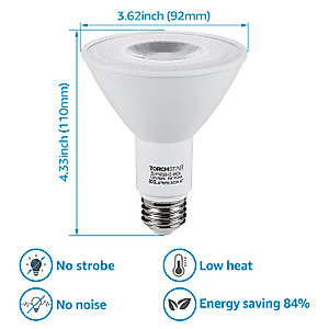 TORCHSTAR PAR30 Long Neck LED Bulb, CRI90+ Dimmable LED Spotlight Bulbs, 8W=75W, 3000K Warm White, UL & ES Listed, 800LM Super Bright, for Recessed Trim Lighting, Track Light, Pack of 6