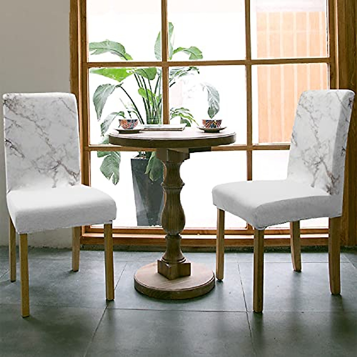 Chair Protector Seat Covers Gray Marble Agate Crack on White Stretch Removable Dining Room Chair Cover Set of 6,Abstract Stripes Art Slipcovers for Kitchen Party Hotel Wedding