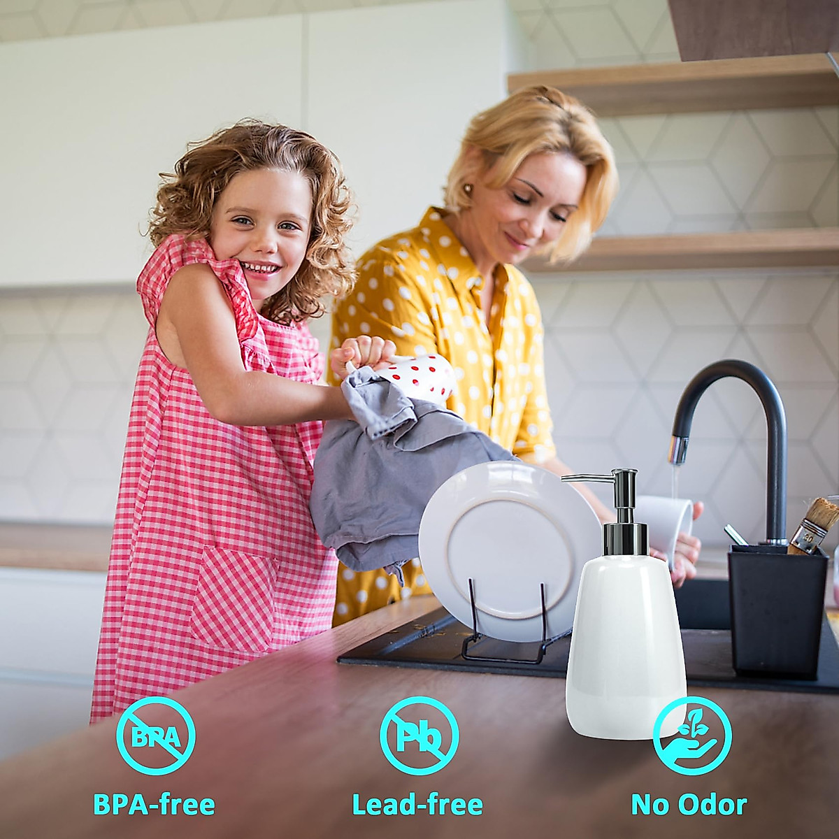 White Hand Soap Dispenser Ceramics Bottles with Elegant Pump Top Bathroom Empty Shampoo Bottles 10oz/300ml