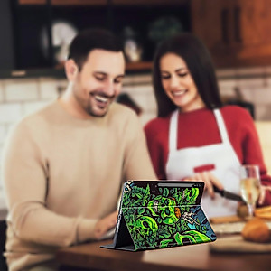 BPQOJB Case for Galaxy Tab S8 Plus/S7 FE/S7 Plus with Adjustable Stand & Auto Wake/Sleep Smart Protect Cover Case for Samsung Galaxy Tab S8 Plus/S7 FE 5G/S7 Plus 12.4 inch - Green Forest Skull