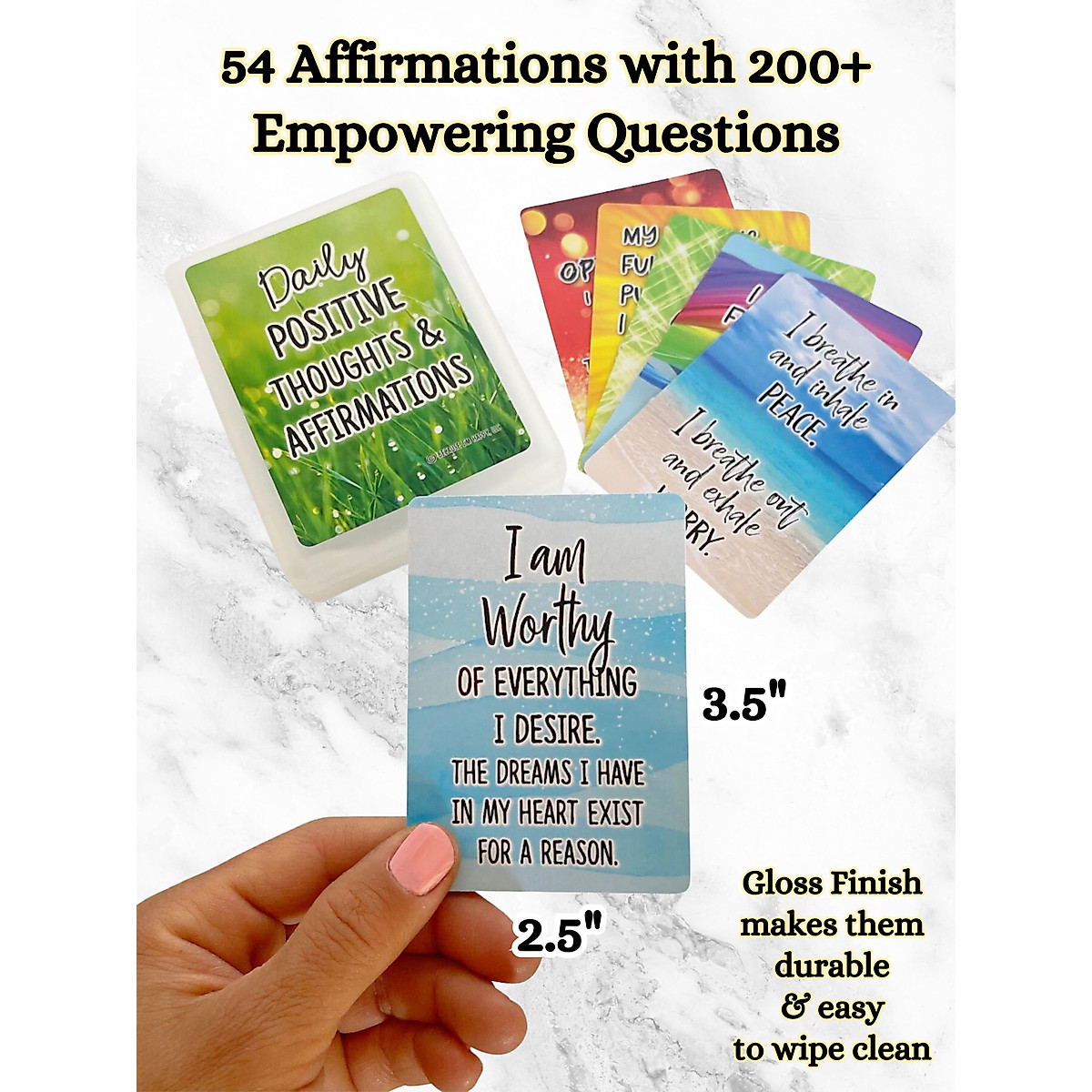 Positive Affirmation Cards - 54 Affirmations, 150+ Inspirational Questions - Beautifully designed with Storage Case, Daily Self Care Kit & Mindfulness Gift for Kids, Teens, Men & Women