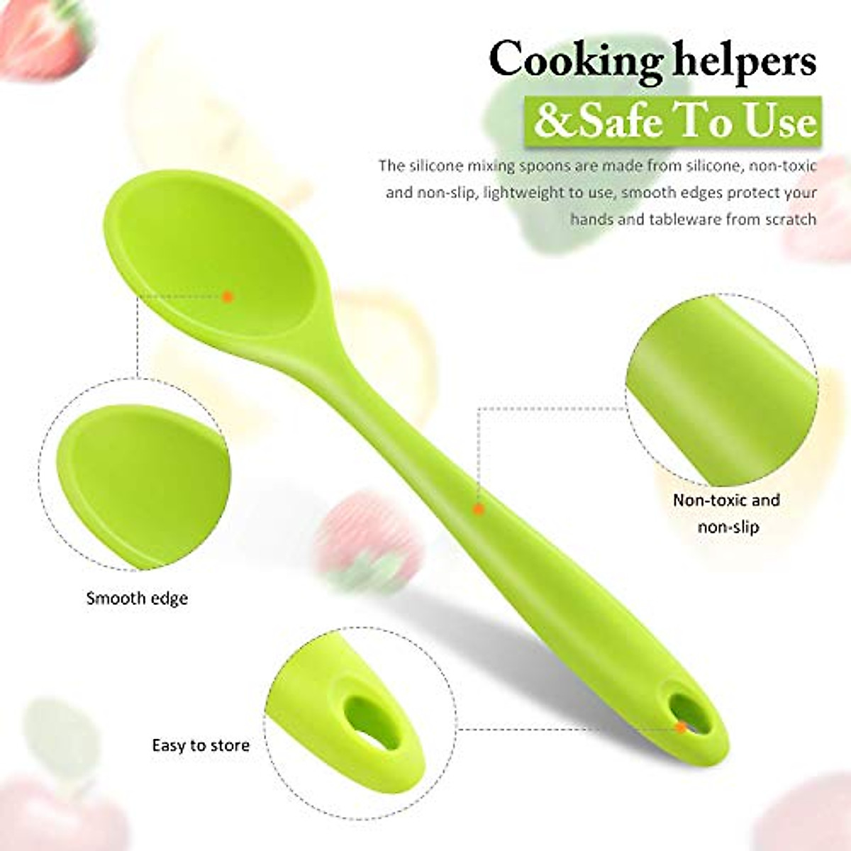 4 Pieces Silicone Mixing Spoon Heat Resistant Basting Spoon Utensil Spoon Non-stick Spoon for Mixing, Baking, Serving and Stirring