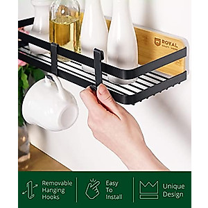 ROYAL CRAFT WOOD Shower Caddy Bathroom Shelf, Bathroom Storage Organizer, Shower Shelf with 2 Hooks, Water & Rust Resistant Iron Basket, Quick & Easy Adhesive Installation for Home & Bathroom Use
