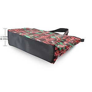 JSTEL Christmas Tote Purse with Pockets and Compartments,Christmas Holly Leaves Berries Tote Bag Zippered Xmas Handbag