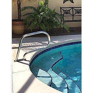 FibroPool Swimming Pool Hand Rail with Easy Mount Base Plate, Rust and Weather Proof Grab Rails for Pools and Spas, Small (Stainless Steel)