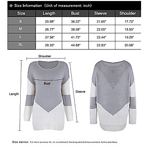 shermie Women's V Shap Colorblock Sweaters Long Sleeve Crew Neck Loose Casual Knitted Pullover Large Grey