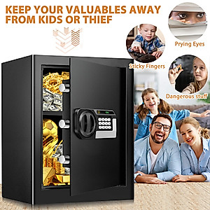 2.5 Cu ft Large Home Safe Fireproof Waterproof, Fireproof Safe with Fireproof Waterproof Document Bag, Combination Lock and Removable Shelf, Fire Safe Box for Home Important Documents Valuables