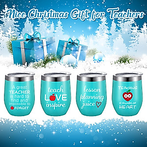 6 Pack Teacher Gifts Teacher Tumbler Bulk 12oz Stainless Steel Teacher Wine Glass with Lids and Straws Teacher Appreciation, Birthday Gifts for Daycare, Preschool, Kindergarten Teacher(Mint)