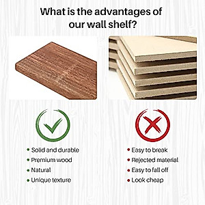 Wood Floating Shelves Set of 2 Solid Shelving Wall Mounted 16 Inch for Kitchen Bedroom Living Room Office Wooden Decor Shelf by Beardo