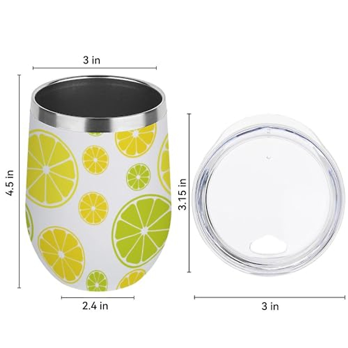 silichee 20 Oz Stainless Steel Wine Tumbler with Lid Pattern Lemons White Background Insulated Tumblers Vacuum Coffee Mugs for Hot and Cold Drinks,Coffee,Wine
