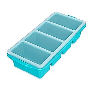 Large Ice Cube Freezing Tray - Soup Freezing Tray with Airtight Transparent Lid - 4Individual Compartments With Portion Scales - Storage For Broth, Sauces & Liquid Meal Prep - Oven & Dishwasher-Safe