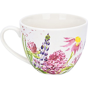 STP Porcelain J-217520 Dinnerware Set for 4, Lavender Fields, Bone China Porcelain, Dinner Plates, Bowls, Dessert Plates, Cups with Saucer, 20 pcs