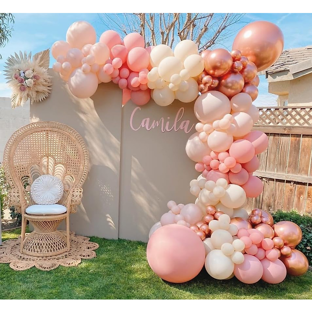Pink Balloon Arch Kit, 120pcs Macaron Pink Balloon Garland Arch Kit, Orange Apricot and Metallic Rose Gold Balloon for Girls Boho Balloon Arch for Baby Bridal Shower, Birthday Party and Princess Theme