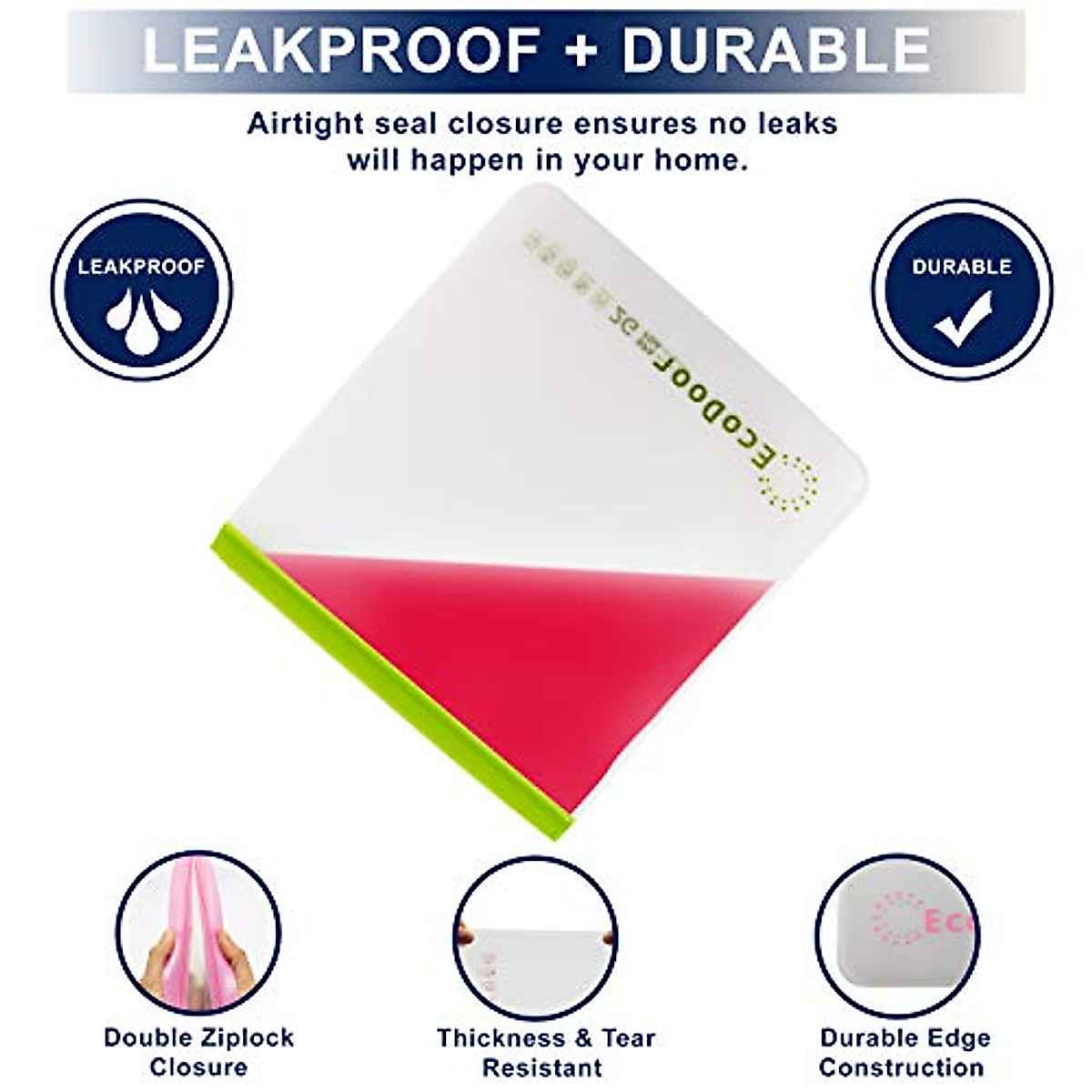 Ecodoor Reusable 2 Gallon Capacity Food Storage & Freezer Bags (4 Bags)