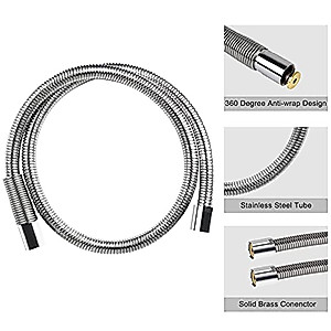 XIUBE, Commercial Pre Rinse Sprayer Hose Replacement Kit for Kitchen Dish Sink Faucet, 60 Inch Flexible Stainless Commercial Pre Rinse Kitchen Faucet Hose Parts