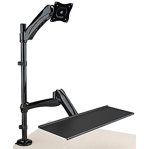 Displays2go Flat Screen Monitor Clamp System has Extendable Bracket, Steel, Aluminum – Black Finish (LMSSWDM2A)