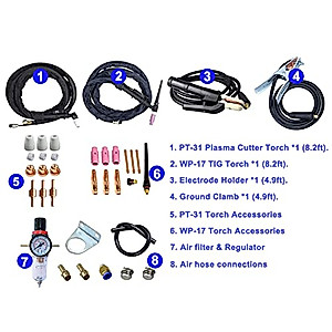 Plasma Cutter Welder Combo Pulse TIG Welder Stick Welder 3 in 1 Welding Machine, 50A Plasma Cutting, 200A TIG Welding (Pulse), Arc/MMA Welder More Stable Arc Dual Voltage 110V/220V 520TSCPF