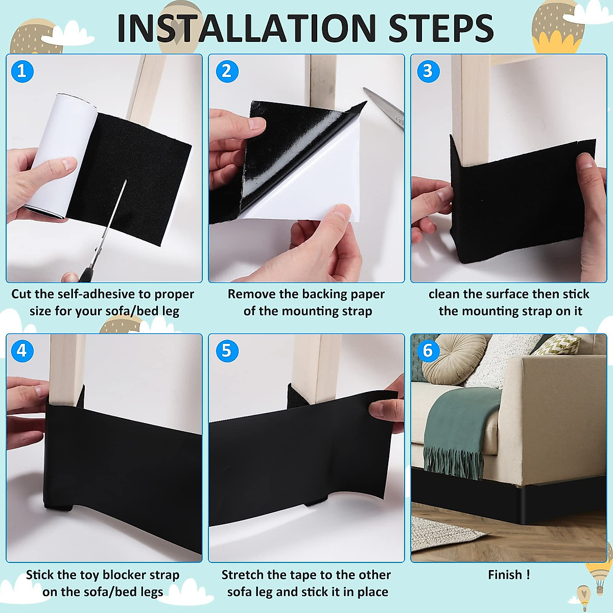 Widen Under Sofa Toy Blocker Adjustable Bumper Under Bed Blocker for Pets Under Couch Blocker Under Bed Blocker with Adhesive Mounting Strap for Avoid Things Sliding (32.8 Ft Long, 4.7 Inch Width)