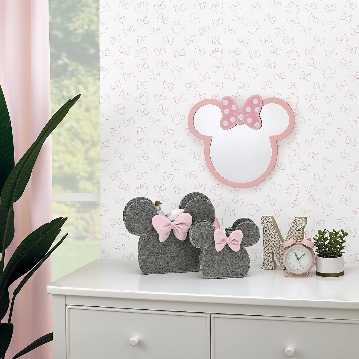Disney Minnie Mouse Shaped Grey and Pink 2 Piece Felt Nursery Storage Caddy - 1 Large, 1 Small