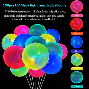 150 Pieces UV Neon Balloons, 12 Inch Blacklight Glow Party Balloons 5 Colors Neon Fluorescent Balloons for Blacklight Party, Birthday, Wedding Supplies