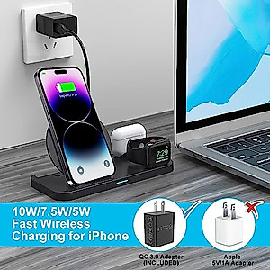 Wireless Charger, Fulsren 3 in 1 Qi-Certified Fast Charging Station Compatible Apple Watch & AirPods, iPhone 13/12/11/11Pro/11Pro Max/X/XS/XS/XR/8/8Plus, Qi-Enabled Andriod Phone(with QC3.0 Adapter)