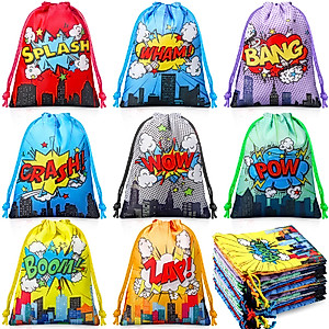 24 Pieces Hero Party Drawstring Bags, Colorful Hero Party Favor Gift Treat Bags Christmas Birthday Supplies for Wedding Classroom Party Baby Shower Candy Goodie Rewards Prize Bags 7.1 x 5.1 inches