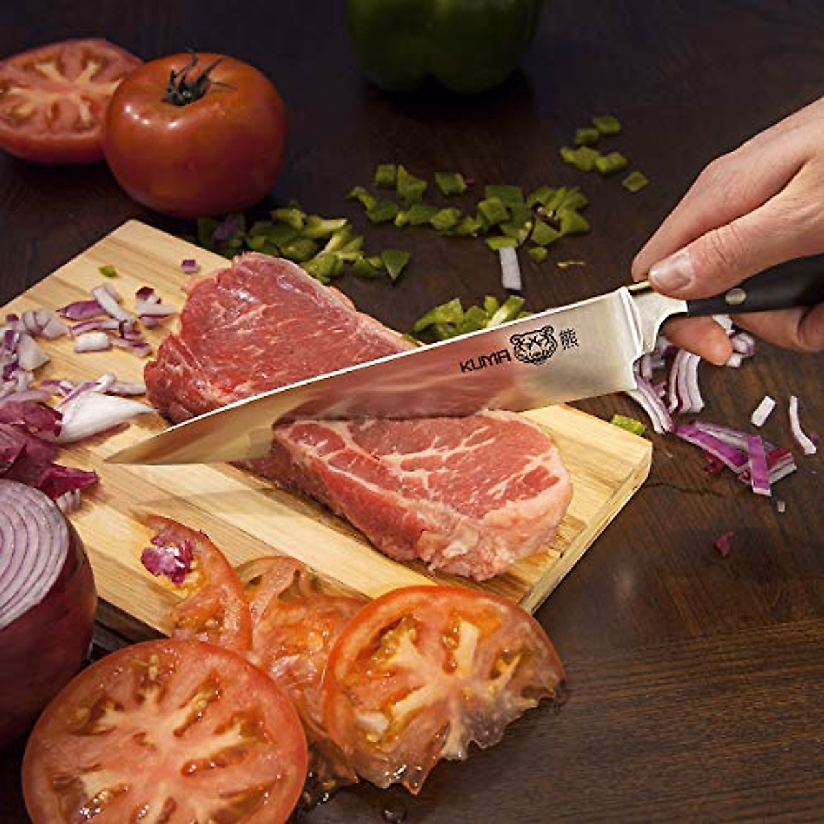KUMA Multi Purpose Chefs Knife - Pro Bolster Edition - 8 Inch Blade for Carving, Slicing & Chopping - Great Ergonomic Handle - Professional Kitchen Knives