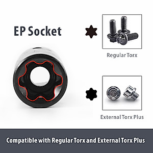 External Torx Plus Socket Set 19 Pc,6 Point EP Socket 1/4 '' EP4-EP8,3/8'' EP10-EP16,1/2'' EP18-EP32,5 Point EP Socket 1/2'' EP8.8 Dr E-Torx Plus set